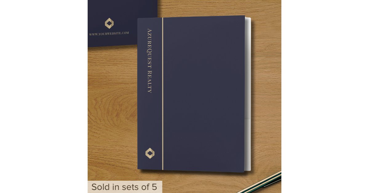 Modern Presentation Folder Navy Gold Logo | Zazzle
