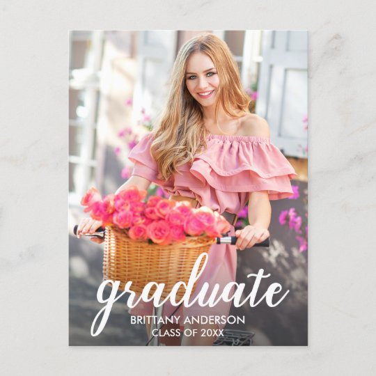 Modern Pretty Calligraphy Graduation Announcement Postcard | Zazzle.com