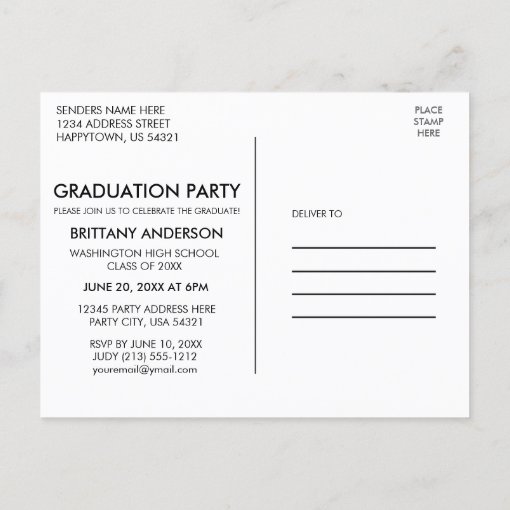 Modern Pretty Graduation Party Invitation Photo Postcard | Zazzle