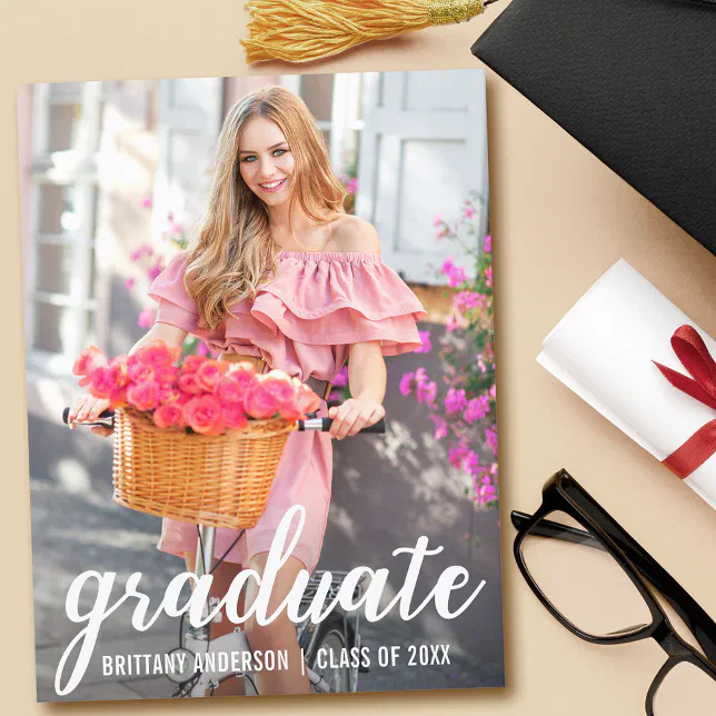 Modern Pretty Graduation Party Invitation Photo Postcard | Zazzle