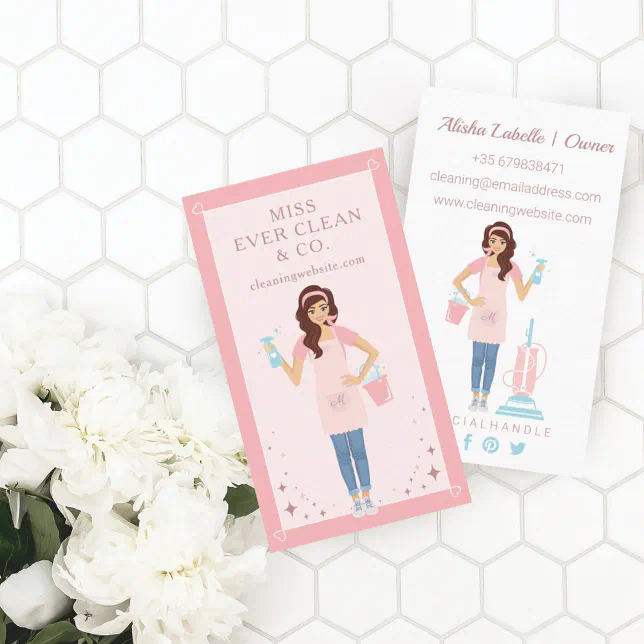 Modern Pretty Woman Cleaning & Maid Services Business Card | Zazzle