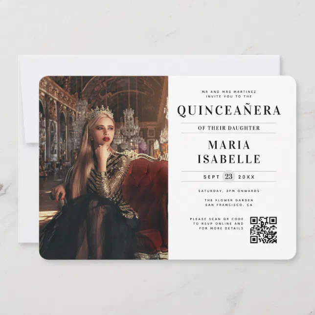 Modern Princess Photo QR Code Quinceañera Invitation | Zazzle