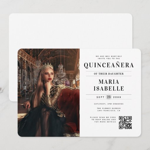 Modern Princess Photo QR Code Quinceañera Invitation | Zazzle