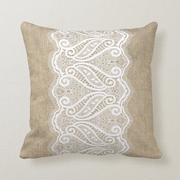 Modern Printed Burlap & Lace Cushion | Zazzle.com