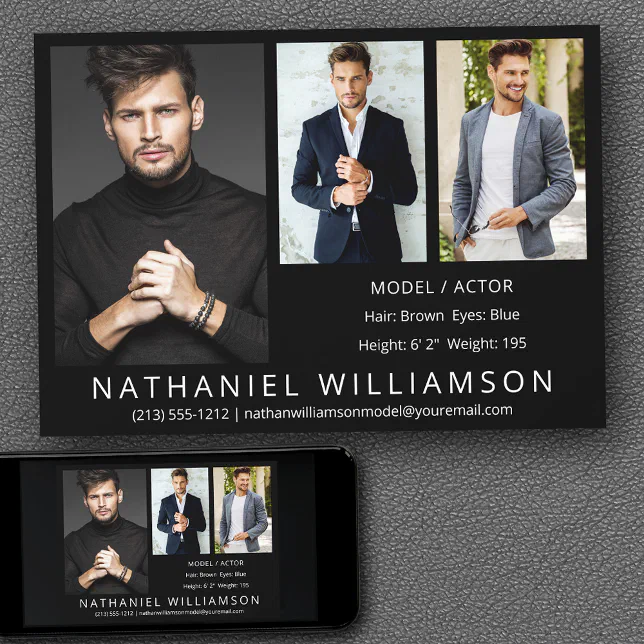 Modern Pro Model Actor 3 Photo Comp Card | Zazzle