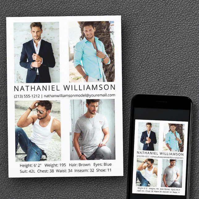 Modern Pro Model Actor 4 Photos Comp Card | Zazzle