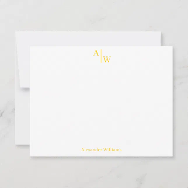 Modern Professional 2 Monogram Basic Bright Yellow Note Card | Zazzle