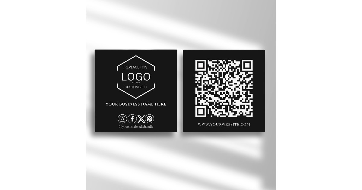 Modern Professional Black Logo QR Code Square Business Card | Zazzle