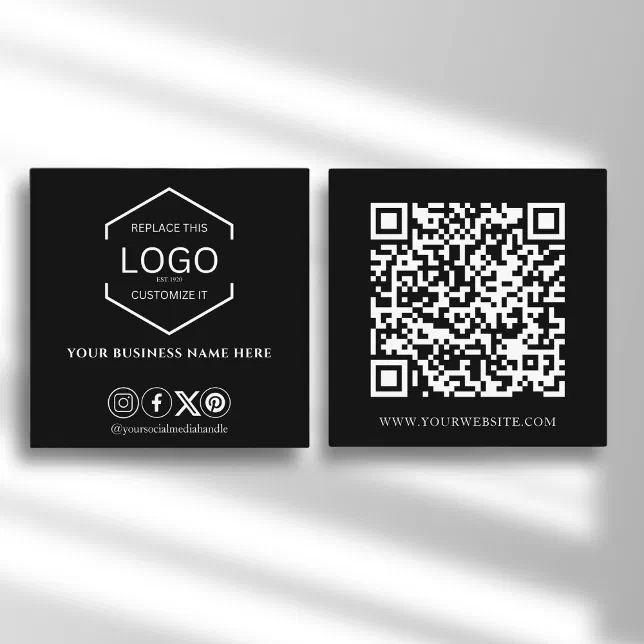 Modern Professional Black Logo QR Code Square Business Card | Zazzle