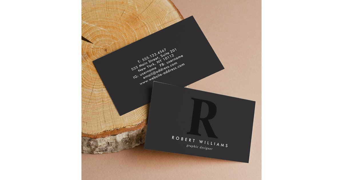 Modern Professional Black Monogram Initial Business Card | Zazzle