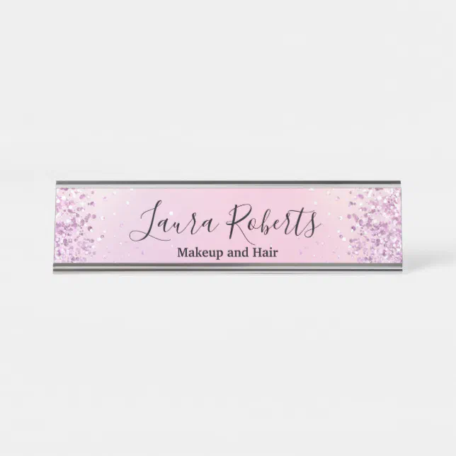 Modern Professional Blush Pink Sparkle Glitter Des Desk Name Plate | Zazzle