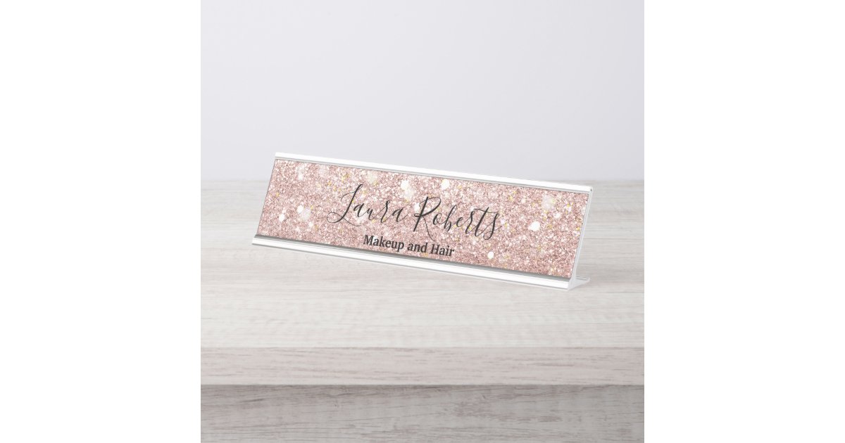 Modern Professional Blush Pink Sparkle Glitter Desk Name Plate | Zazzle