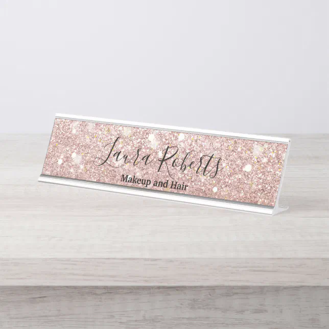 Modern Professional Blush Pink Sparkle Glitter Desk Name Plate | Zazzle