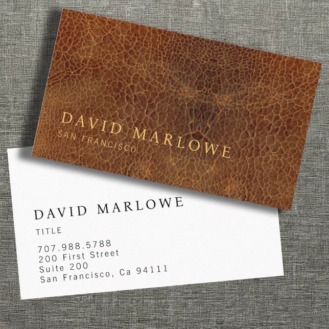 Modern Professional Brown Leather Effect Business Card | Zazzle