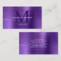 Modern Professional Brushed Metal Purple Monogram Business Card | Zazzle