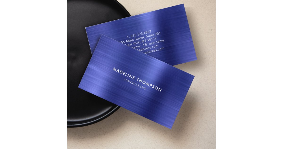 Modern Professional Brushed Metallic Royal Blue Business Card | Zazzle