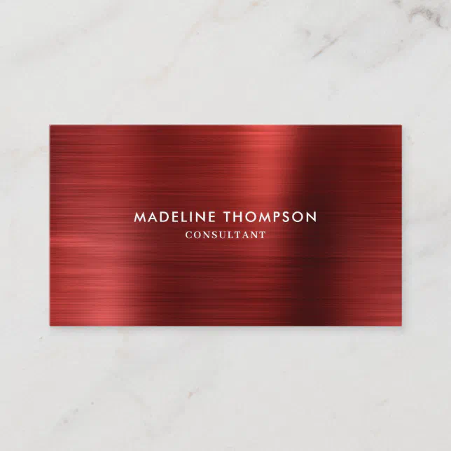 Modern Professional Brushed Metallic Ruby Red Business Card | Zazzle