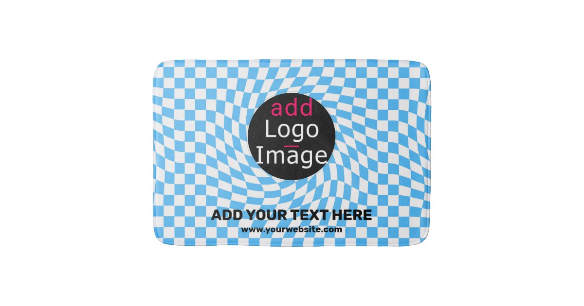 Modern Professional Custom Business Checker Blue Bath Mat | Zazzle