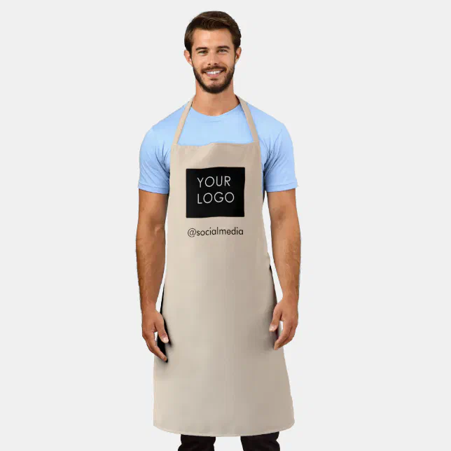 Modern Professional Custom Business Logo Beige Apron | Zazzle