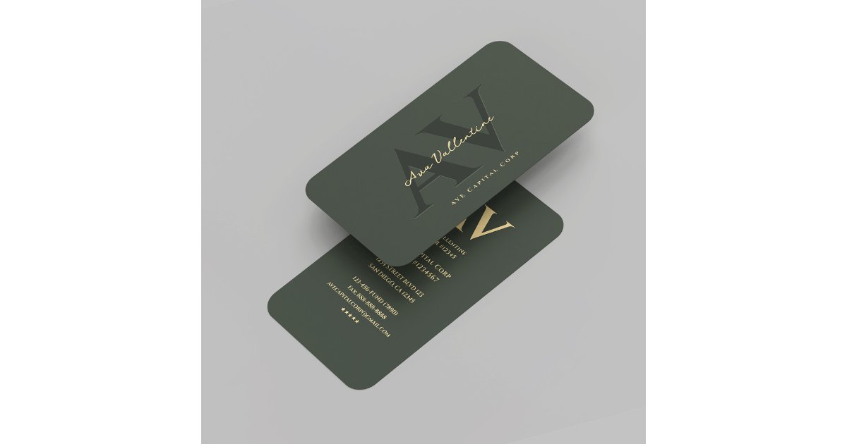 Modern Professional Dark Green Monogram Marketing Business Card | Zazzle