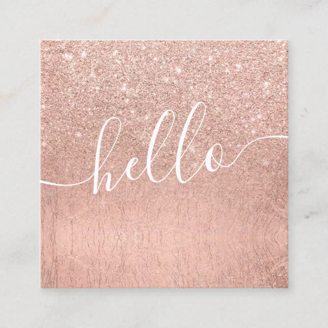 Modern professional elegant rose gold hello square business card | Zazzle
