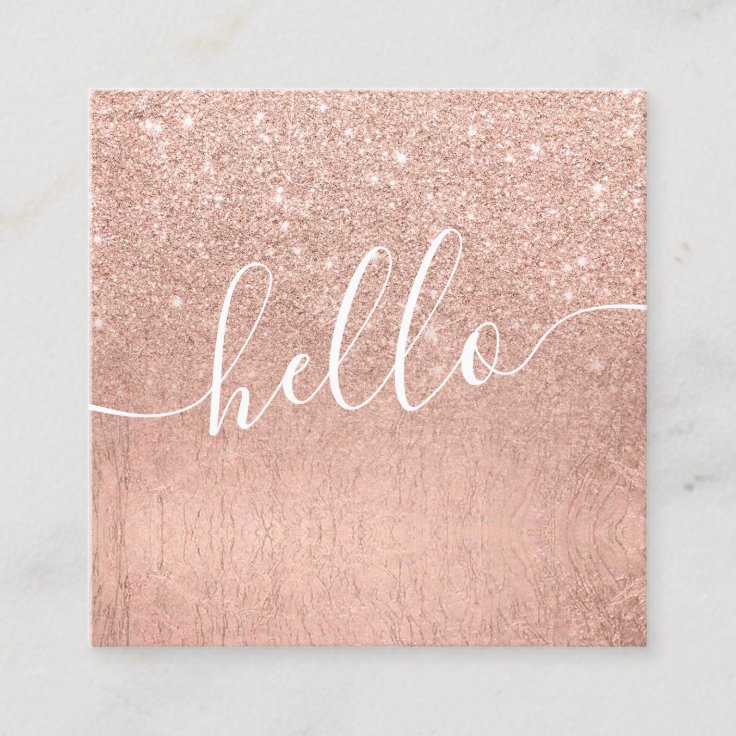 Modern professional elegant rose gold hello square business card | Zazzle