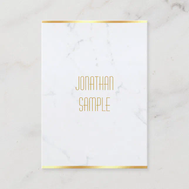 Modern Professional Elegant White Marble Gold Text Business Card | Zazzle