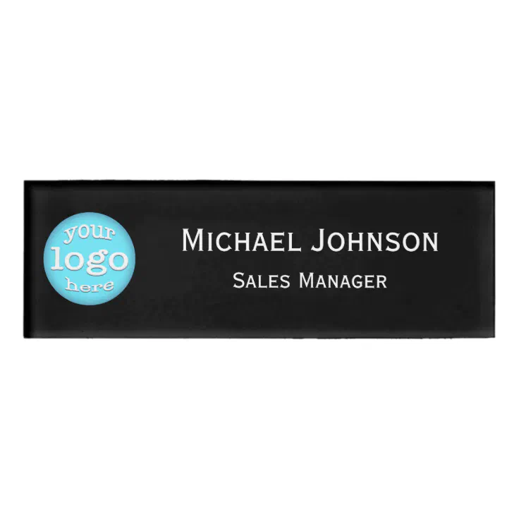 Modern Professional Employee Black Magnetic Logo Name Tag | Zazzle