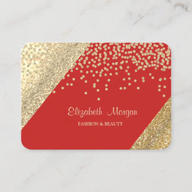 Modern Professional, Gold Glittery Diamonds ,Red Business Card | Zazzle