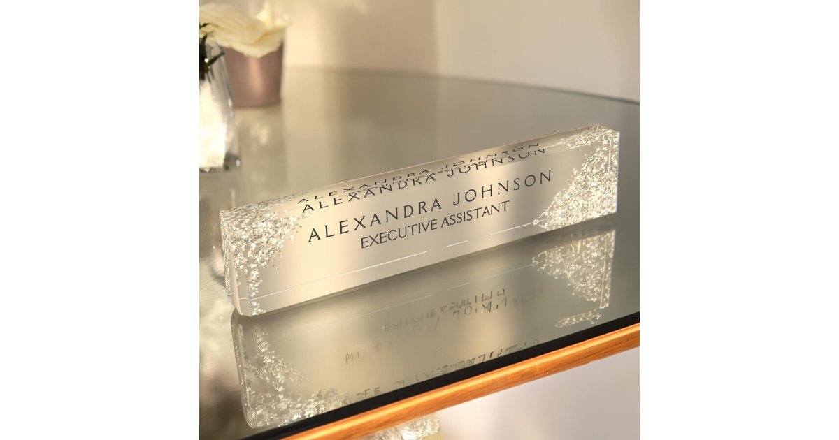 Modern Professional Gold Sparkle Glitter Desk Name Plate | Zazzle