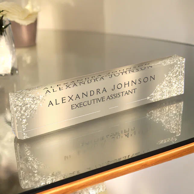 Modern Professional Gold Sparkle Glitter Desk Name Plate | Zazzle
