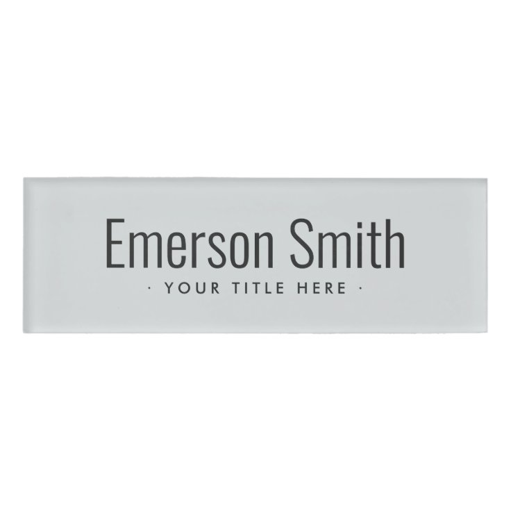 Modern professional light gray magnetic name tag | Zazzle