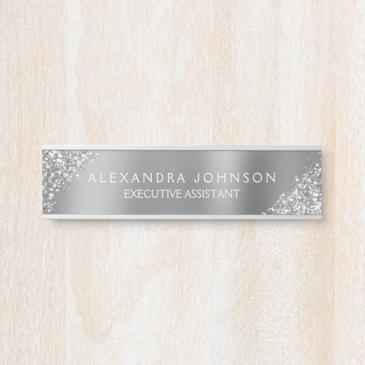 Modern Professional Luxury Silver Sparkle Glitter Door Sign | Zazzle
