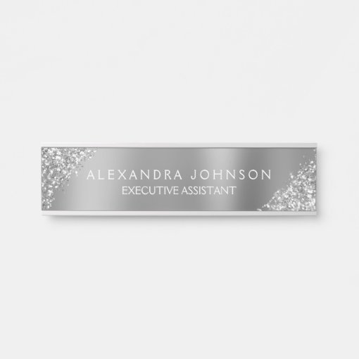 Modern Professional Luxury Silver Sparkle Glitter Door Sign | Zazzle