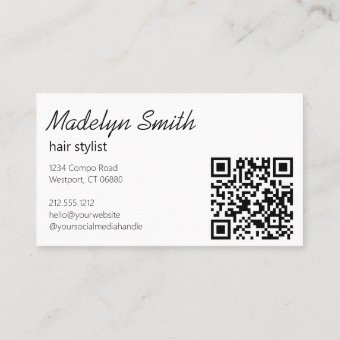 Modern Professional Minimal Hair Stylist QR Code Business Card | Zazzle