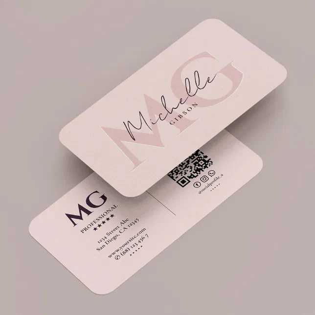 Modern Professional Monogram Aesthetic Pink Business Card | Zazzle