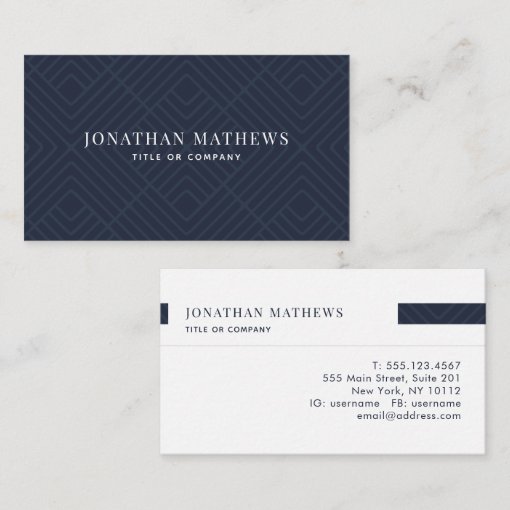 Modern Professional Navy Blue Gray Geometry Business Card | Zazzle