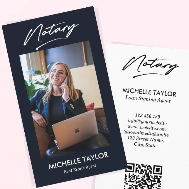 Modern Professional Notary Public Photo QR Code Business Card | Zazzle