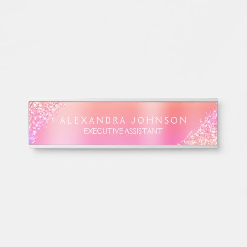 Modern Professional Orange Pink Sparkle Glitter Door Sign | Zazzle
