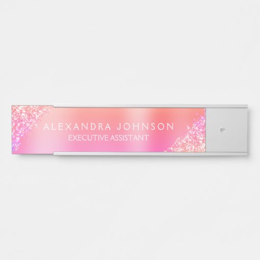 Modern Professional Orange Pink Sparkle Glitter Door Sign | Zazzle