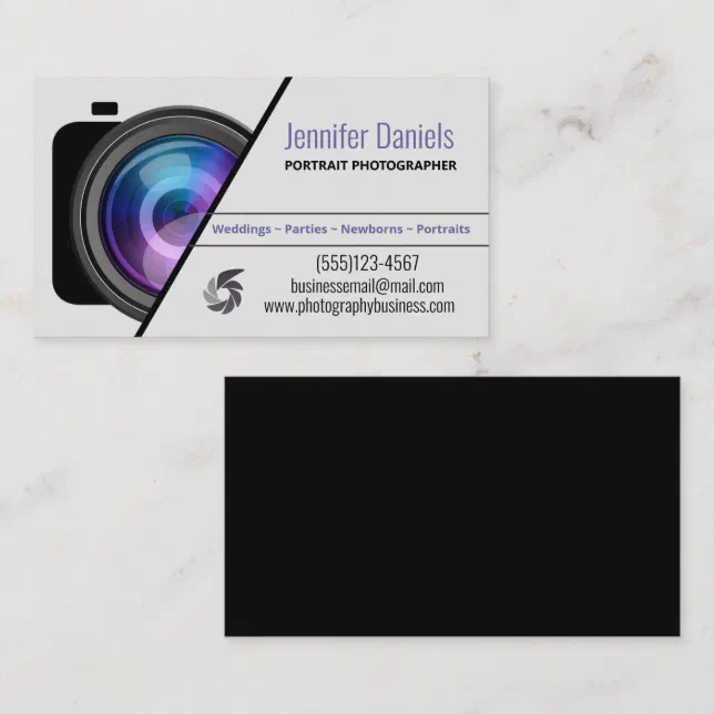 Modern Professional Photography SLR Camera Lens Business Card | Zazzle