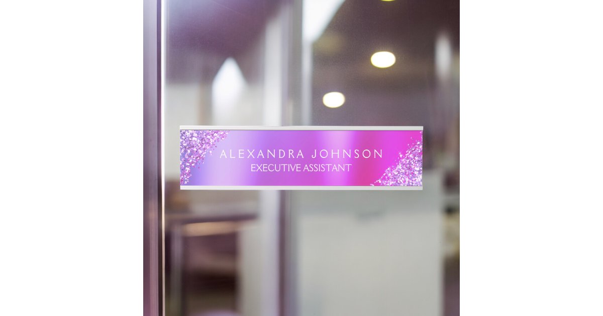 Modern Professional Pink Purple Sparkle Glitter Door Sign | Zazzle