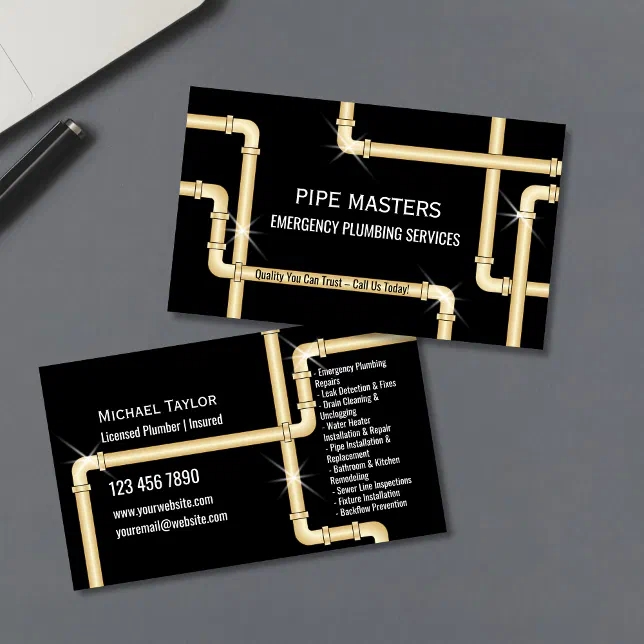 Modern Professional Plumber Pipes Plumbing Tools Business Card | Zazzle