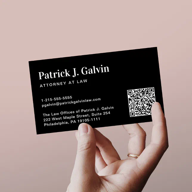 Modern Professional QR Code Black Business Card | Zazzle