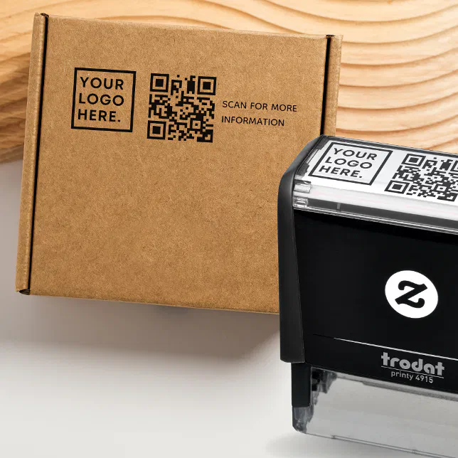Modern Professional QR Code Custom Business Logo Self-inking Stamp | Zazzle
