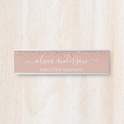 Modern Professional Rose Gold Blush Pink Glitter Door Sign | Zazzle