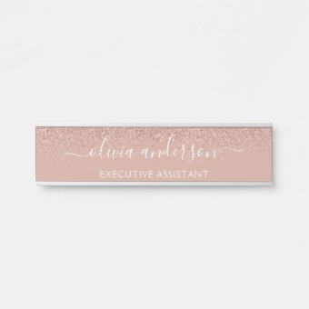 Modern Professional Rose Gold Blush Pink Glitter Door Sign | Zazzle