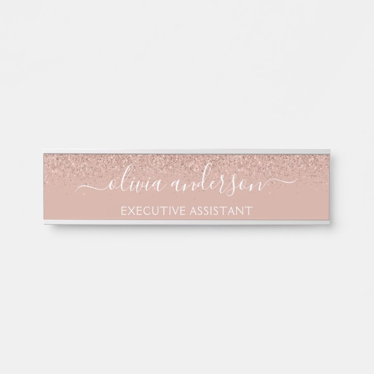 Modern Professional Rose Gold Blush Pink Glitter Door Sign | Zazzle