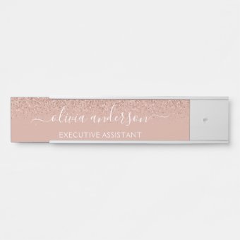 Modern Professional Rose Gold Blush Pink Glitter Door Sign | Zazzle