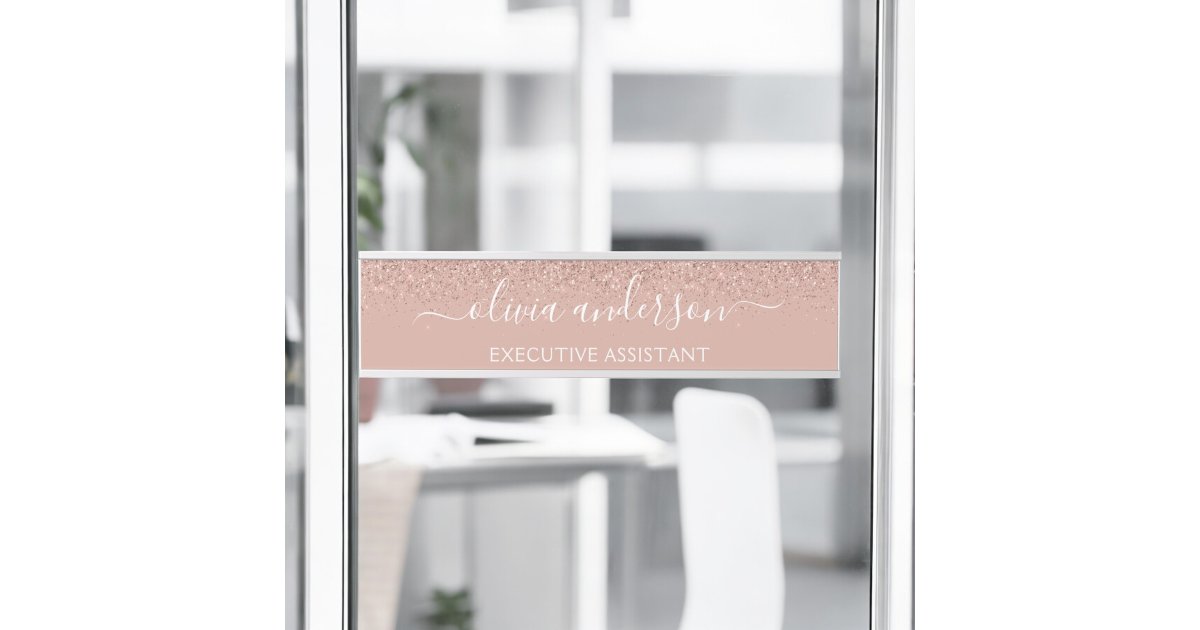 Modern Professional Rose Gold Blush Pink Glitter Door Sign | Zazzle